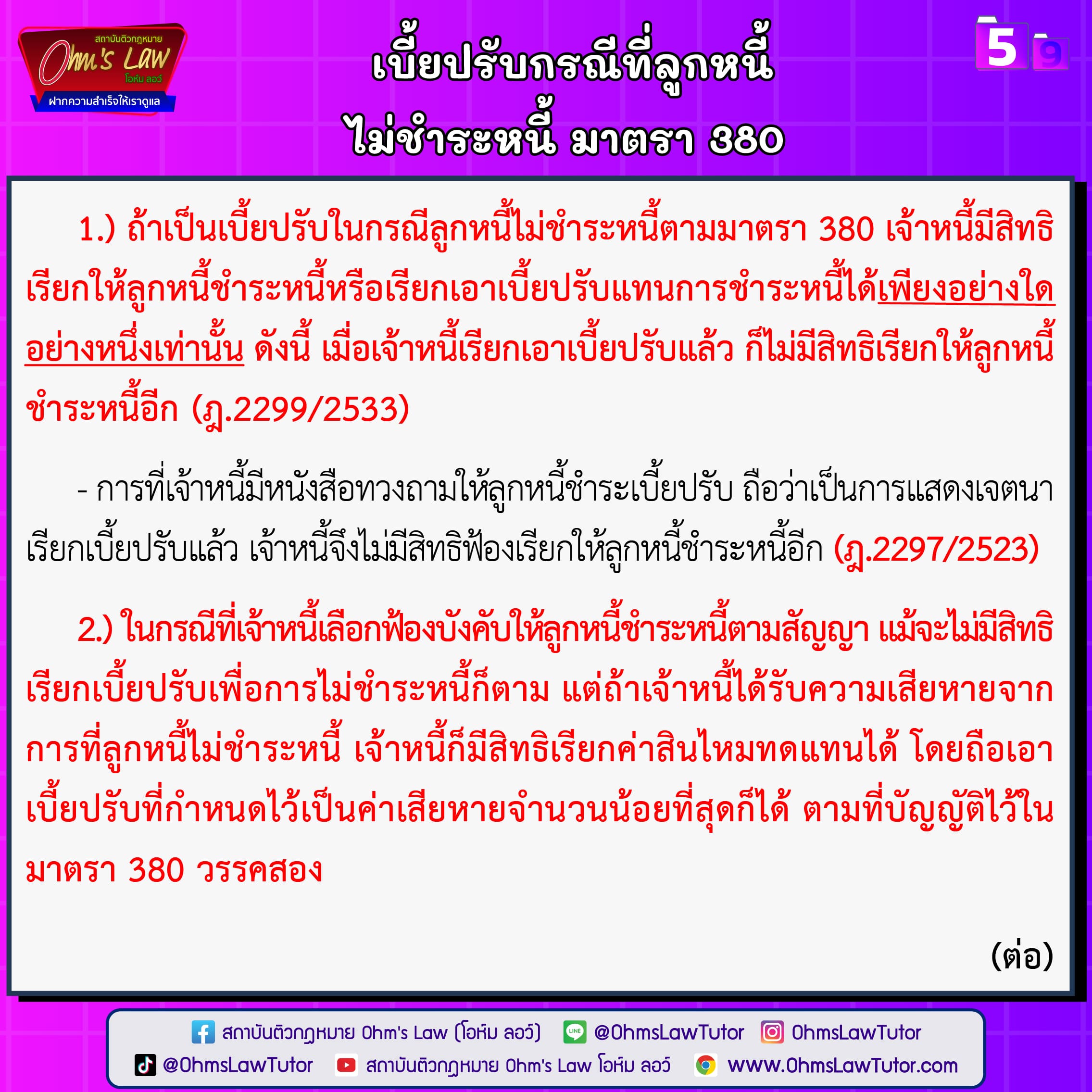 Ohm's Law - สรุปหลักกฎหมาย เรื่อง เบี้ยปรับ ตาม ป.พ.พ. มาตรา 379, 380, 381
